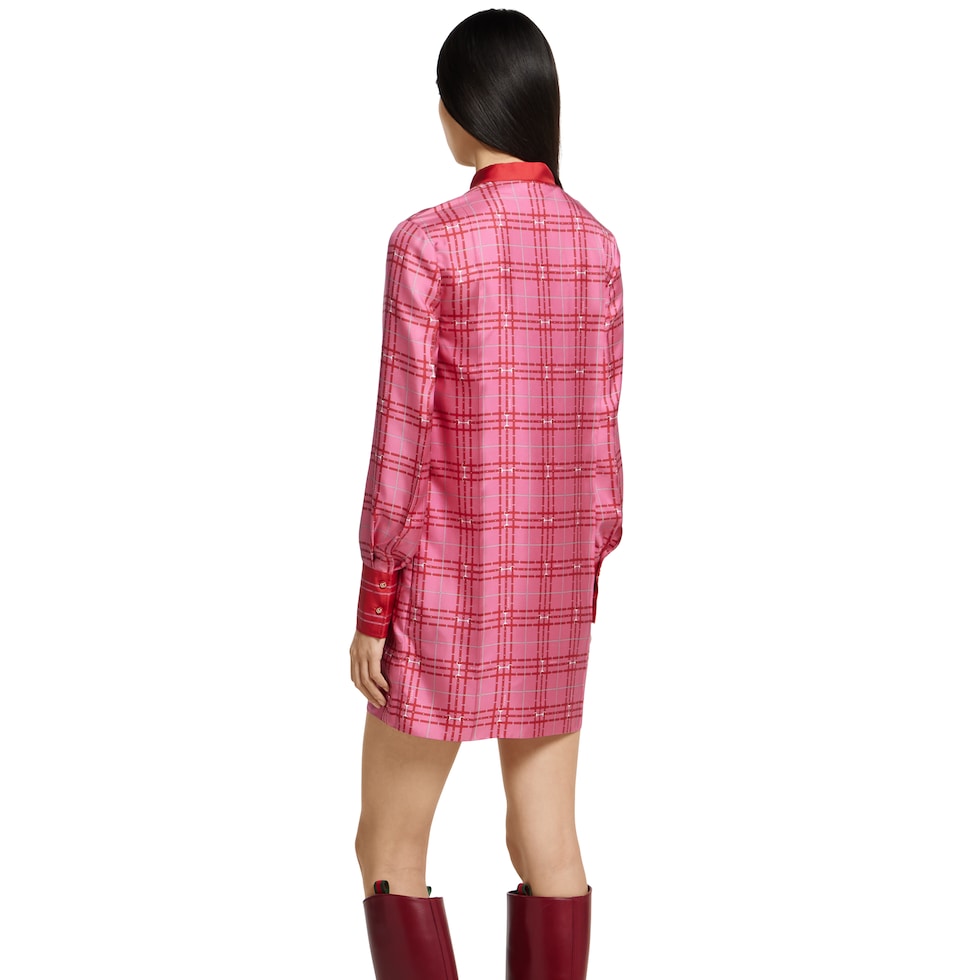 Printed silk twill dress in pink and rosso ancora red | GUCCI® US