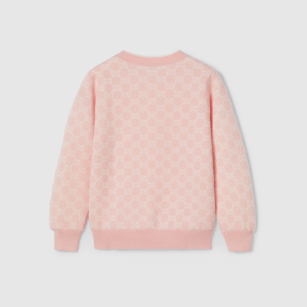 Children's GG wool jacquard sweater in light pink and white | GUCCI® US