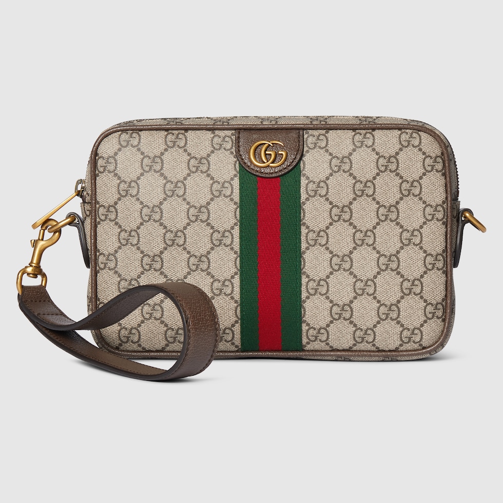 Ophidia small crossbody bag in beige and dark brown fabric | GUCCI® CA