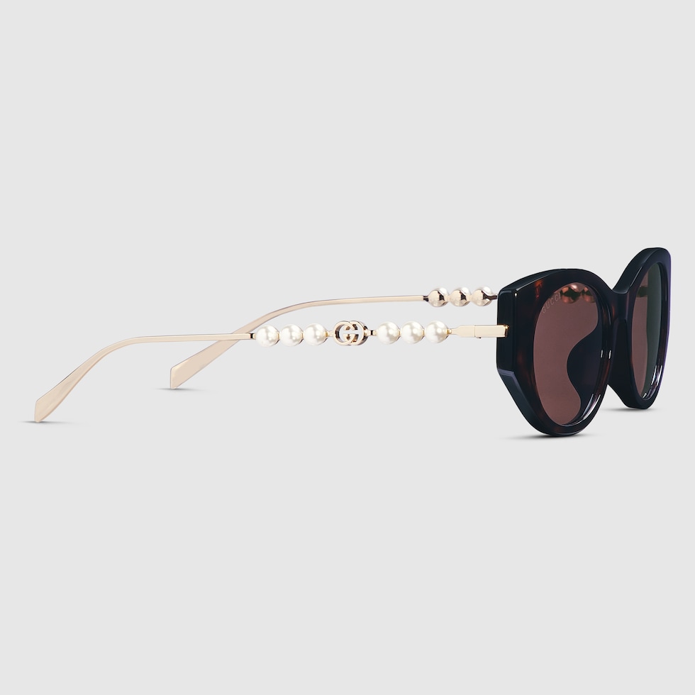 Low nose bridge fit sunglasses in dark brown tortoiseshell | GUCCI® SG