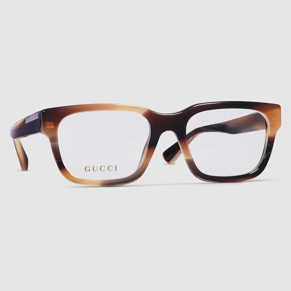Rectangular optical frame in brown tortoiseshell | GUCCI® US