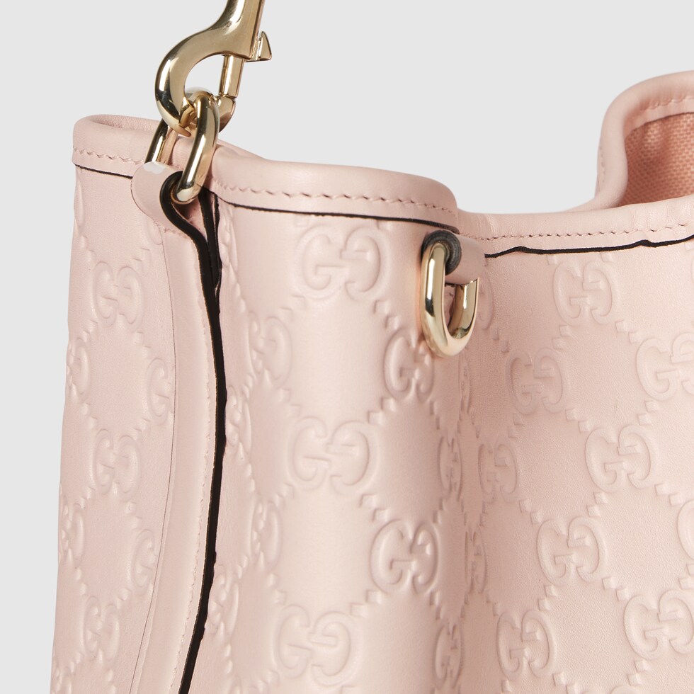 GG Emblem small bucket bag in pink GG leather | GUCCI® US