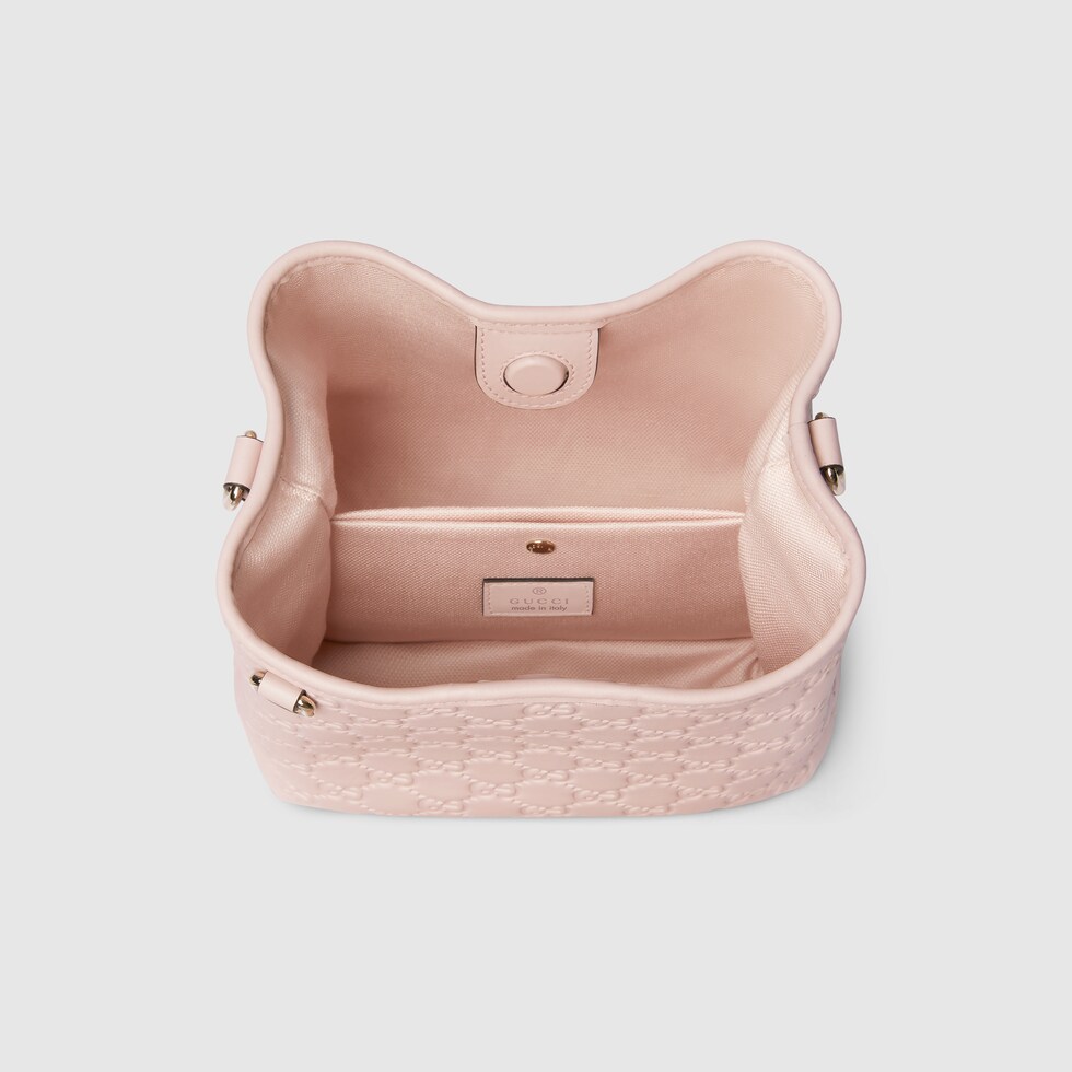 GG Emblem small bucket bag in pink GG leather | GUCCI® US