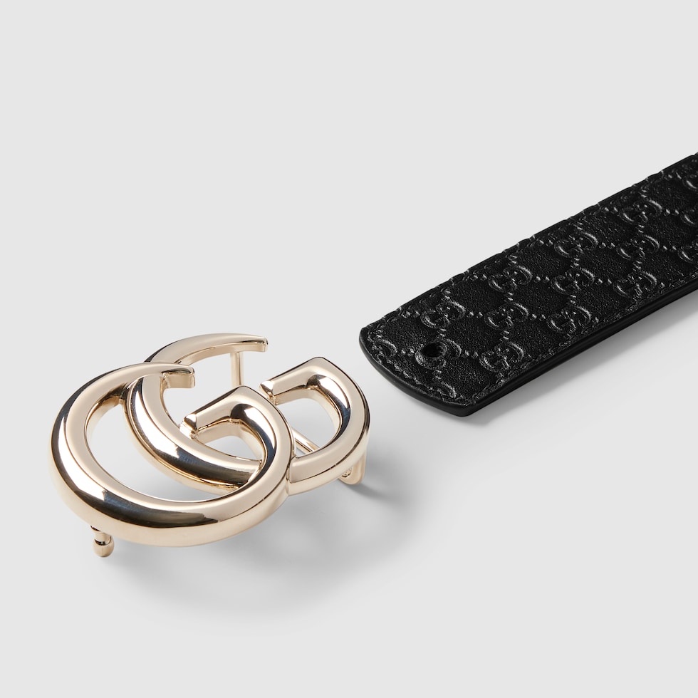 Reversible GG Marmont belt in black and white leather | GUCCI® CA