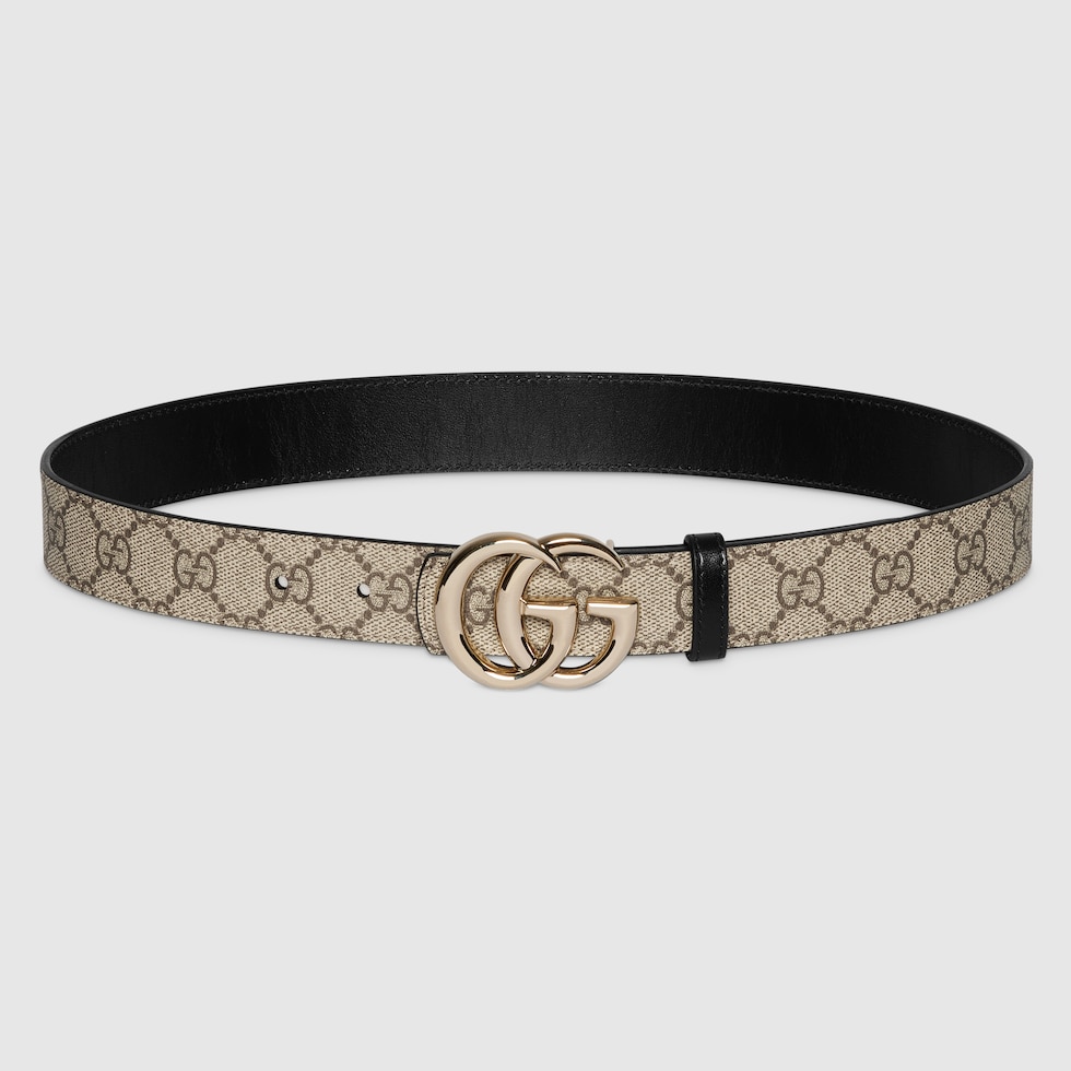 Reversible GG Marmont belt in beige Supreme and black leather | GUCCI® US