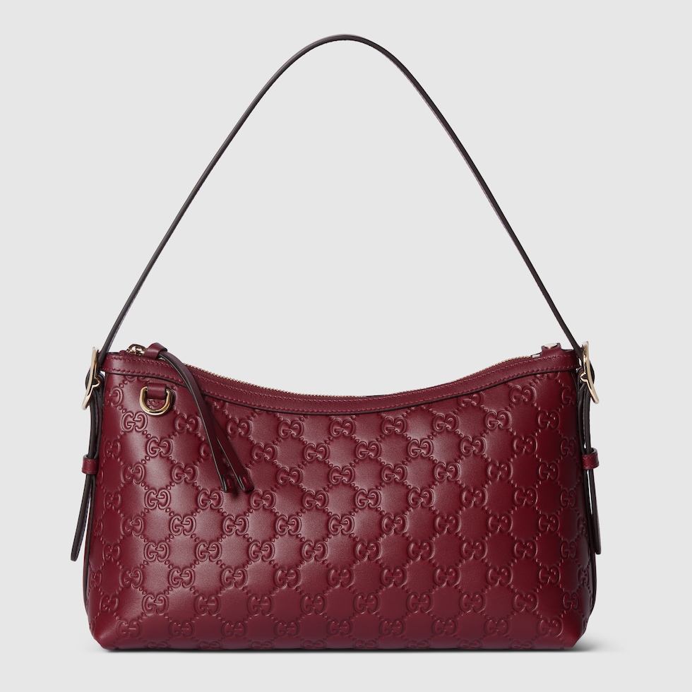 GG Emblem medium shoulder bag in Rosso Ancora red GG leather | GUCCI® UK