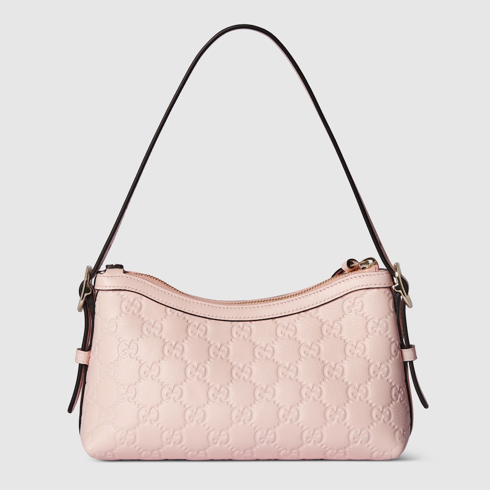 GG Emblem small shoulder bag in pink GG leather | GUCCI® CA