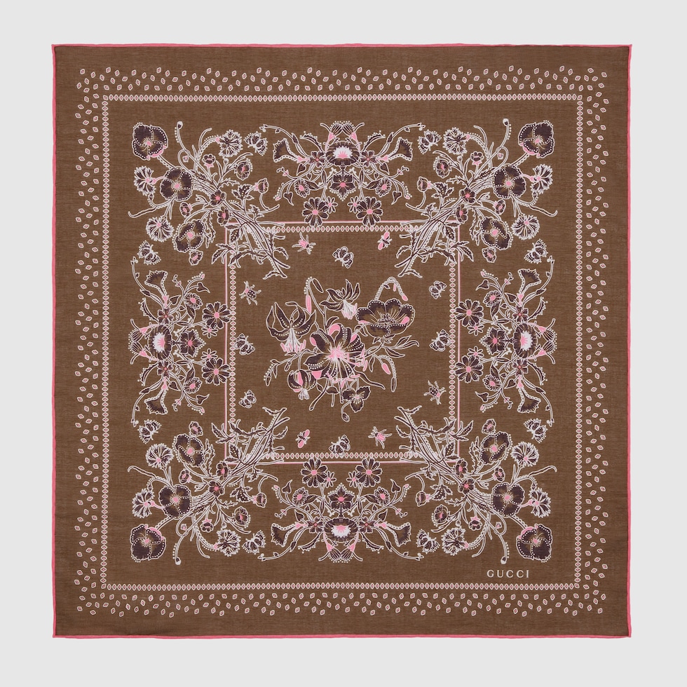 Printed cotton pocket square in beige | GUCCI® UK