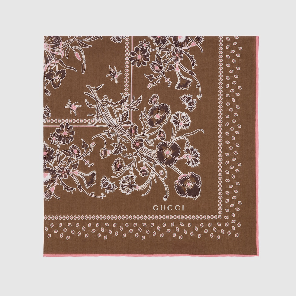 Printed cotton pocket square in beige | GUCCI® UK