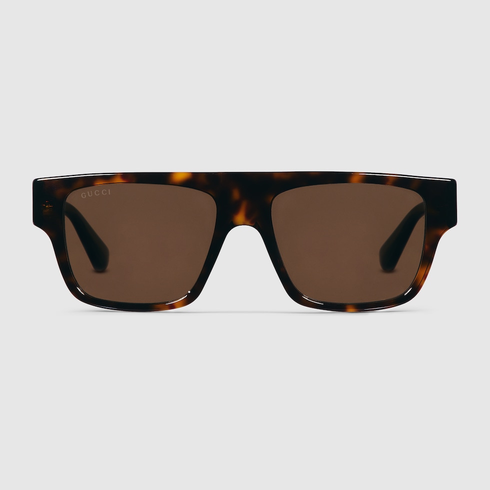 Rectangular frame sunglasses in dark tortoiseshell | GUCCI® CA