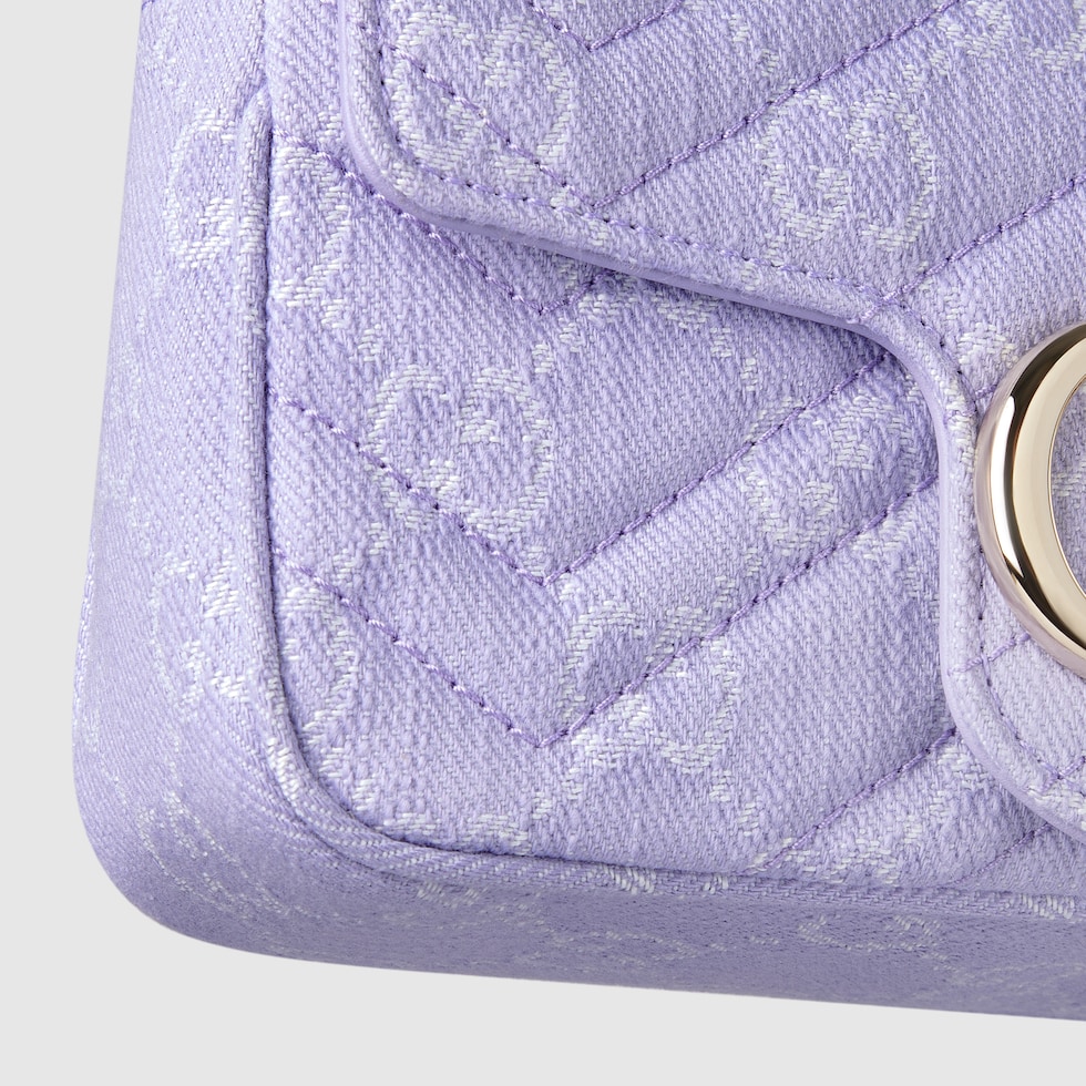 GG Marmont mini shoulder bag in lilac and white GG denim | GUCCI® BE