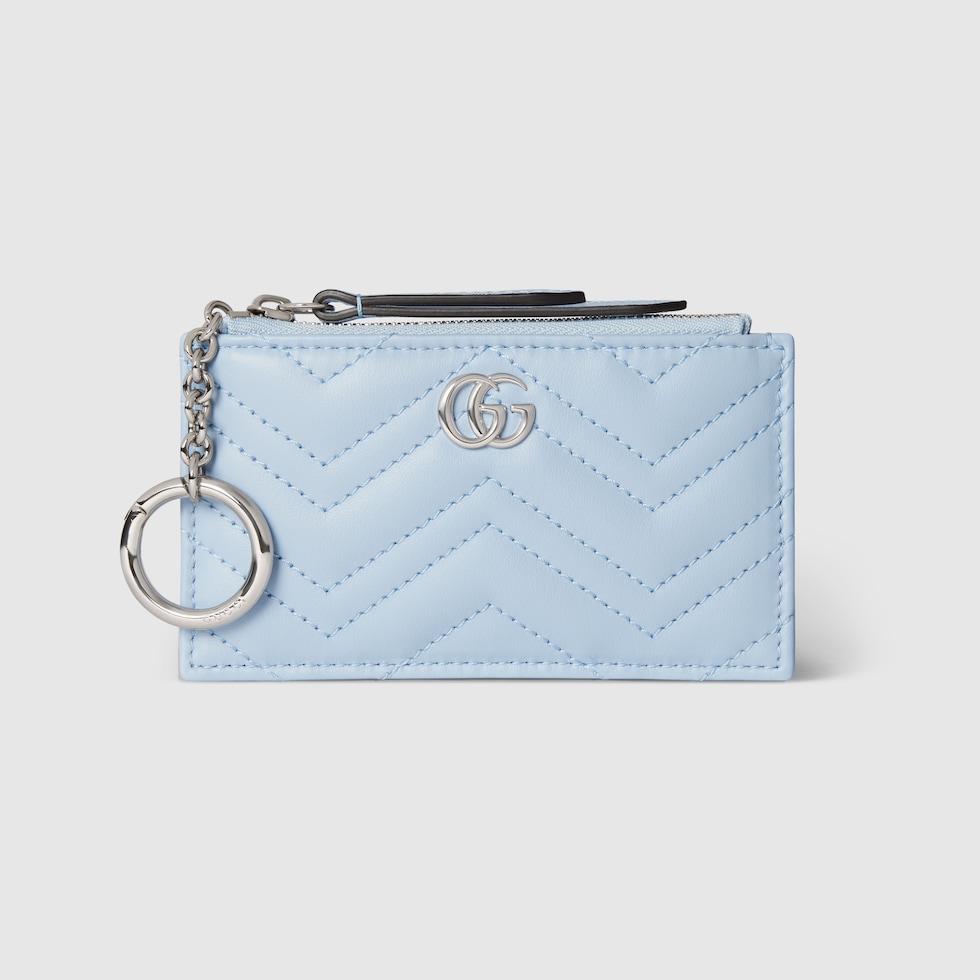 GG Marmont key pouch in light blue leather | GUCCI® US