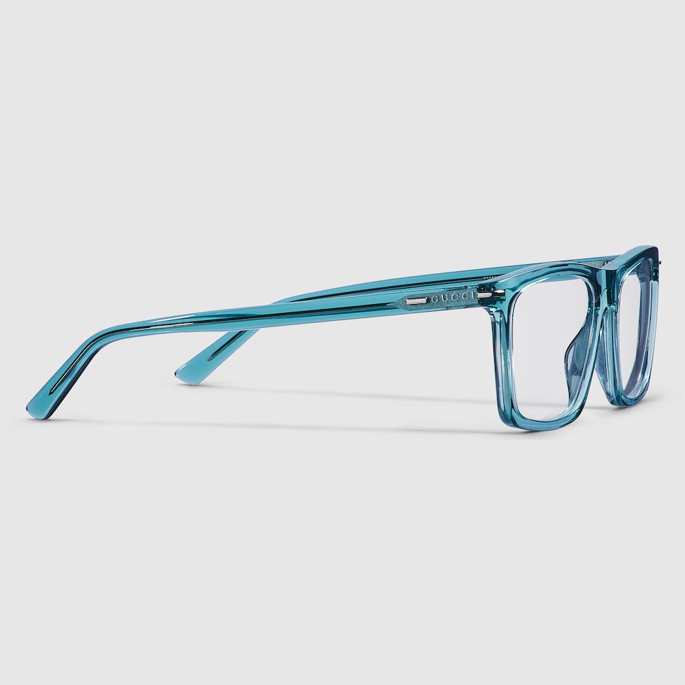 Rectangular optical frame in transparent petrol blue | GUCCI® US