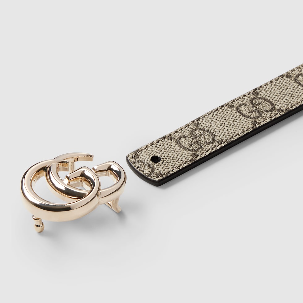 Cinturón fino GG Marmont reversible en GG supreme beige y piel rosa ...