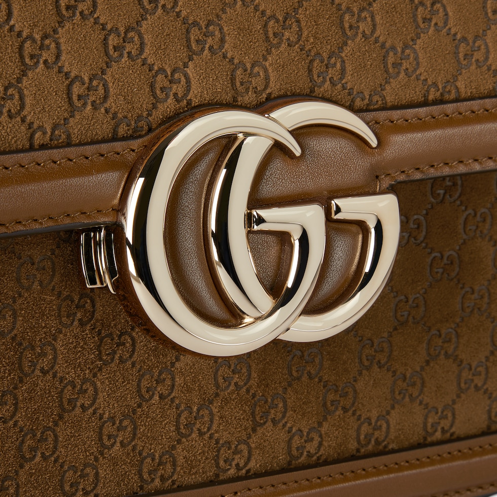Gucci Go small shoulder bag in brown GG suede | GUCCI® UK