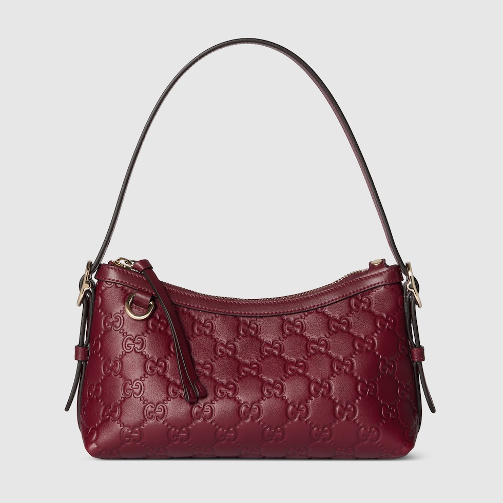 GG Emblem small shoulder bag in Rosso Ancora red GG leather | GUCCI® UK