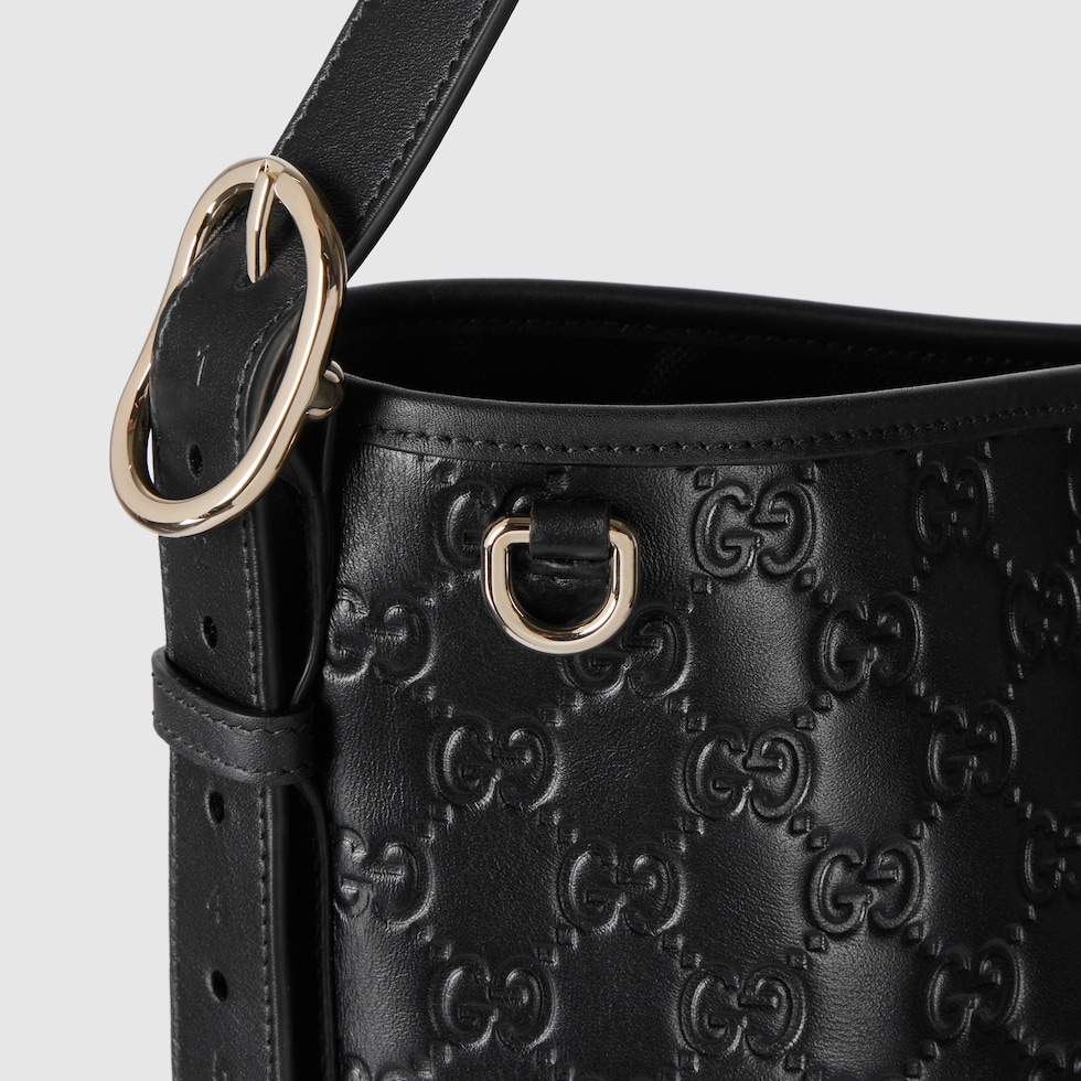 GG Emblem medium shoulder bag in black GG leather | GUCCI® ZA