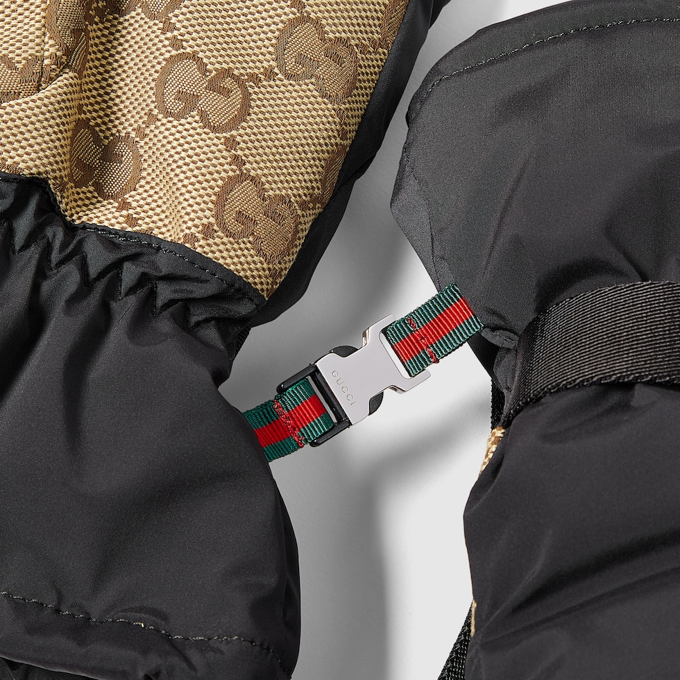 GG padded gloves with wrist straps in black, beige and brown | GUCCI® US