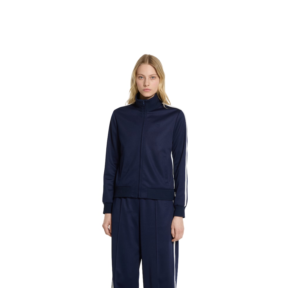 Technical jersey zip jacket with embroidery in dark blue | GUCCI® US