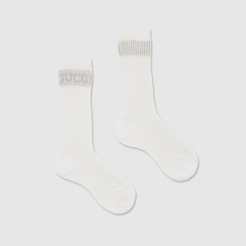 Children's cotton socks in white and light grey | GUCCI® US