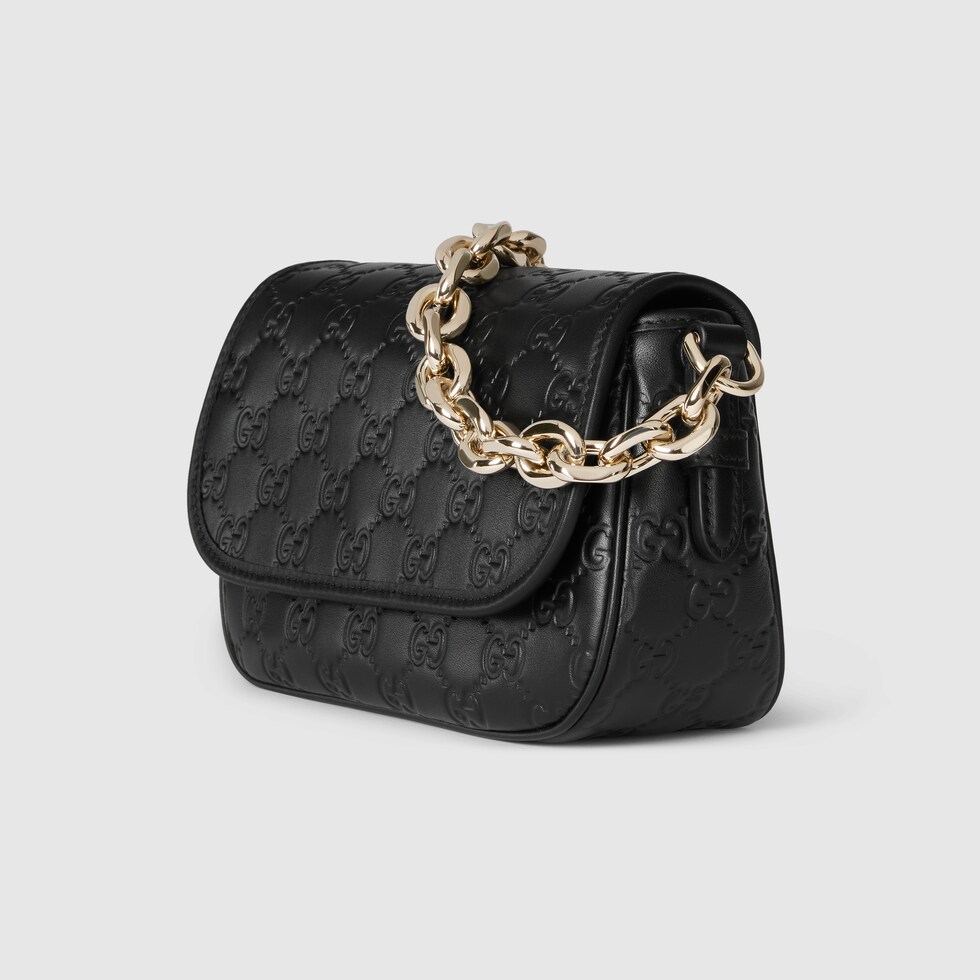GG Emblem small shoulder bag in black GG leather | GUCCI® PL