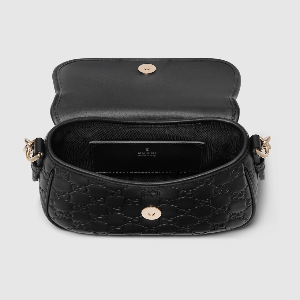 GG Emblem small shoulder bag in black GG leather | GUCCI® SG