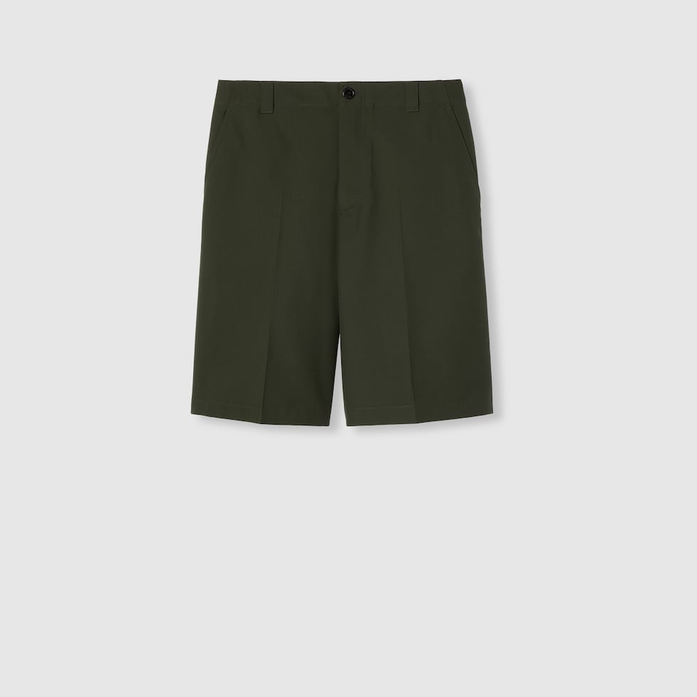 Short en twill de laine avec logo en vert forêt | GUCCI® FR