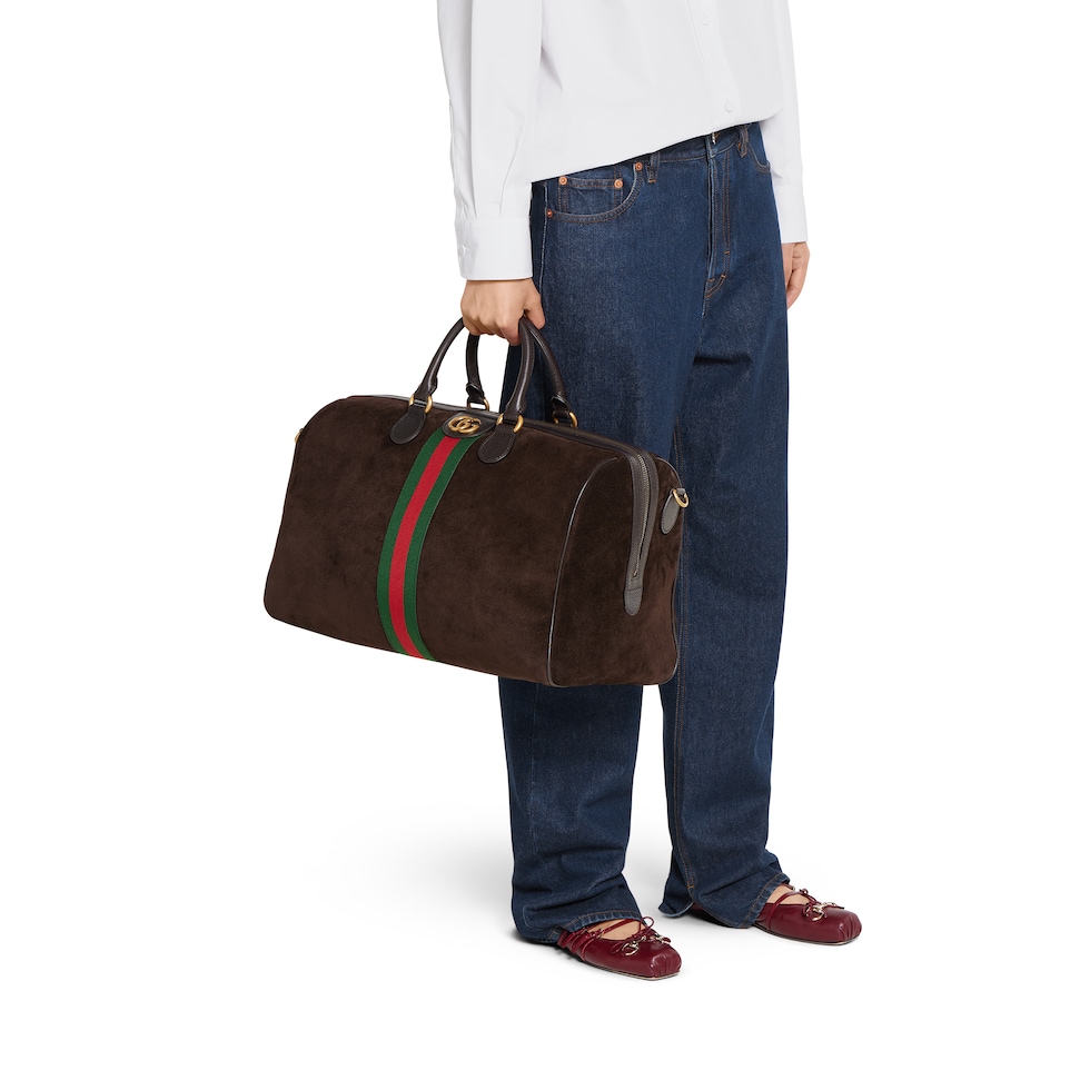Gucci Savoy medium duffle bag in dark brown suede | GUCCI® UK