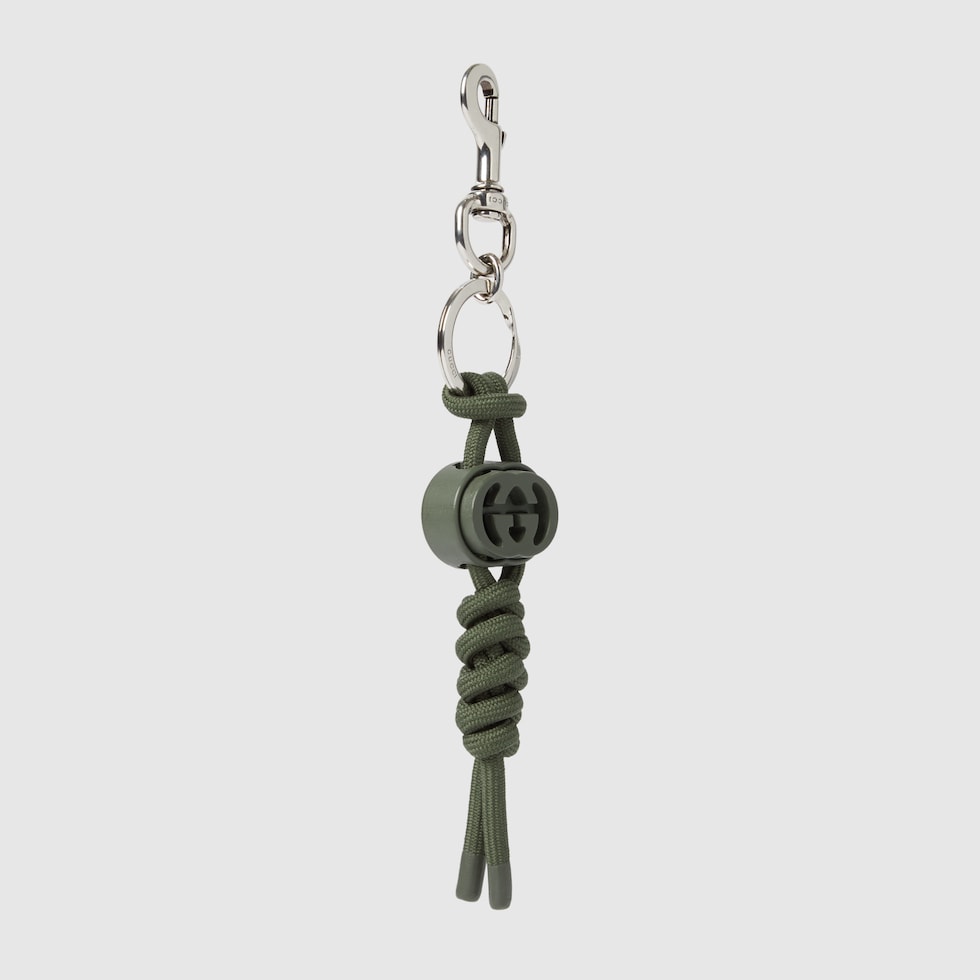 Keychain with Interlocking G in dark green rope | GUCCI® CA