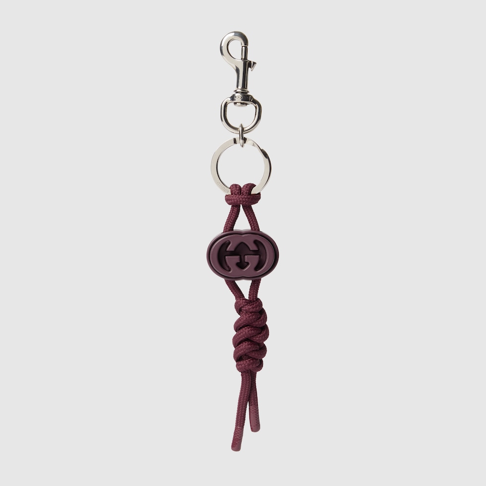 Keychain with Interlocking G in Rosso Ancora red rope | GUCCI® GR