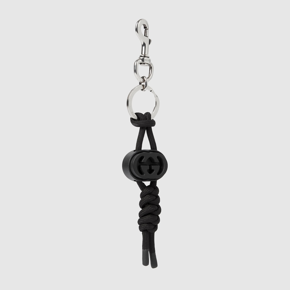 Keychain with Interlocking G in black rope | GUCCI® NL