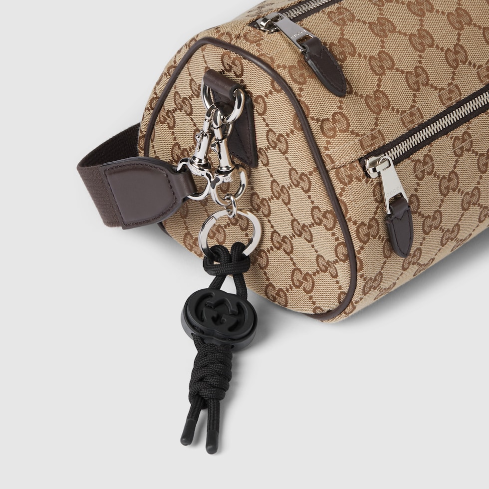 Keychain with Interlocking G in black rope | GUCCI® CZ