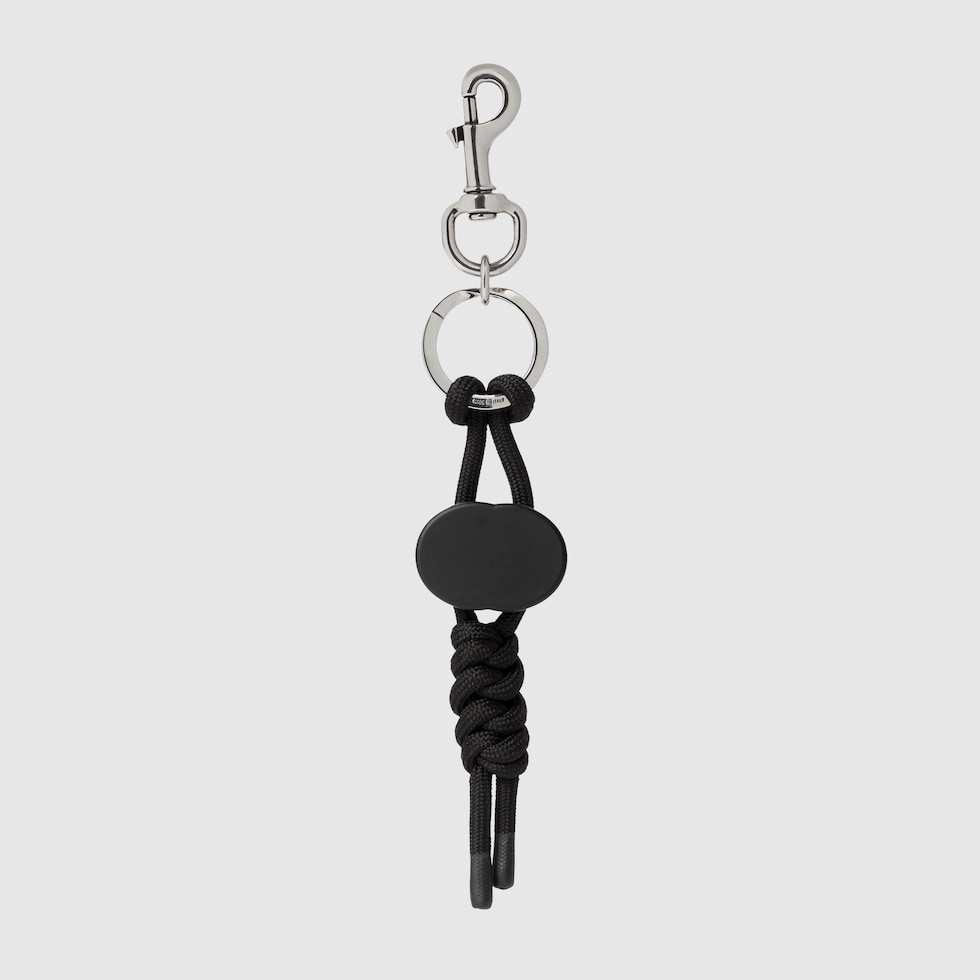 Keychain with Interlocking G in black rope | GUCCI® TR