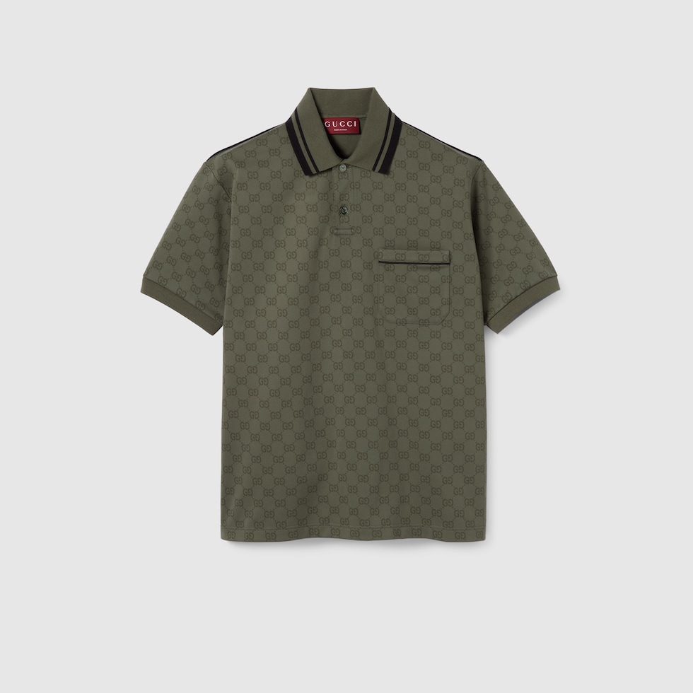 GG jersey jacquard polo shirt in forest green | GUCCI® US