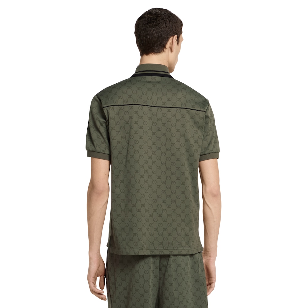 Polo in jersey GG jacquard in verde bosco | GUCCI® IT