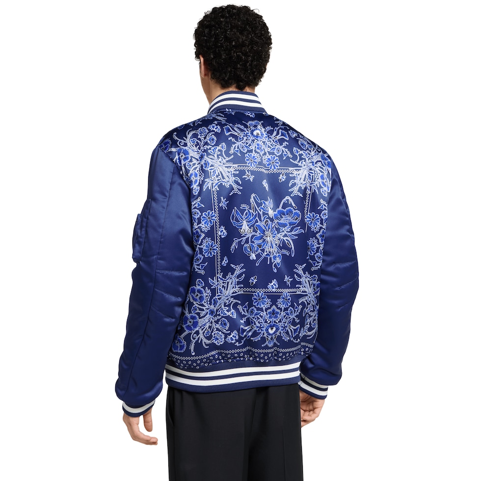 Printed satin zip jacket in blue | GUCCI® NL