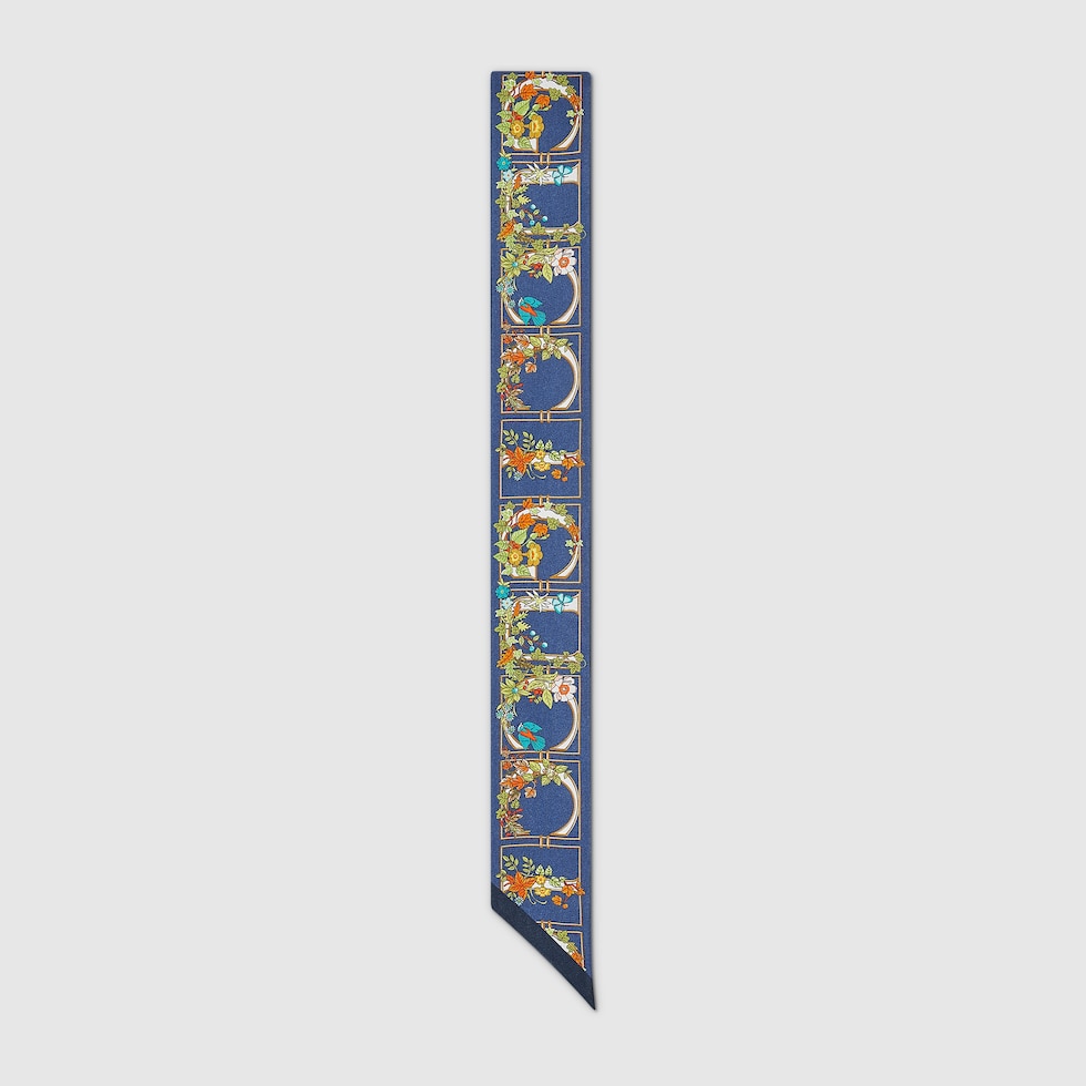 Printed silk twill ribbon in dark blue | GUCCI® US