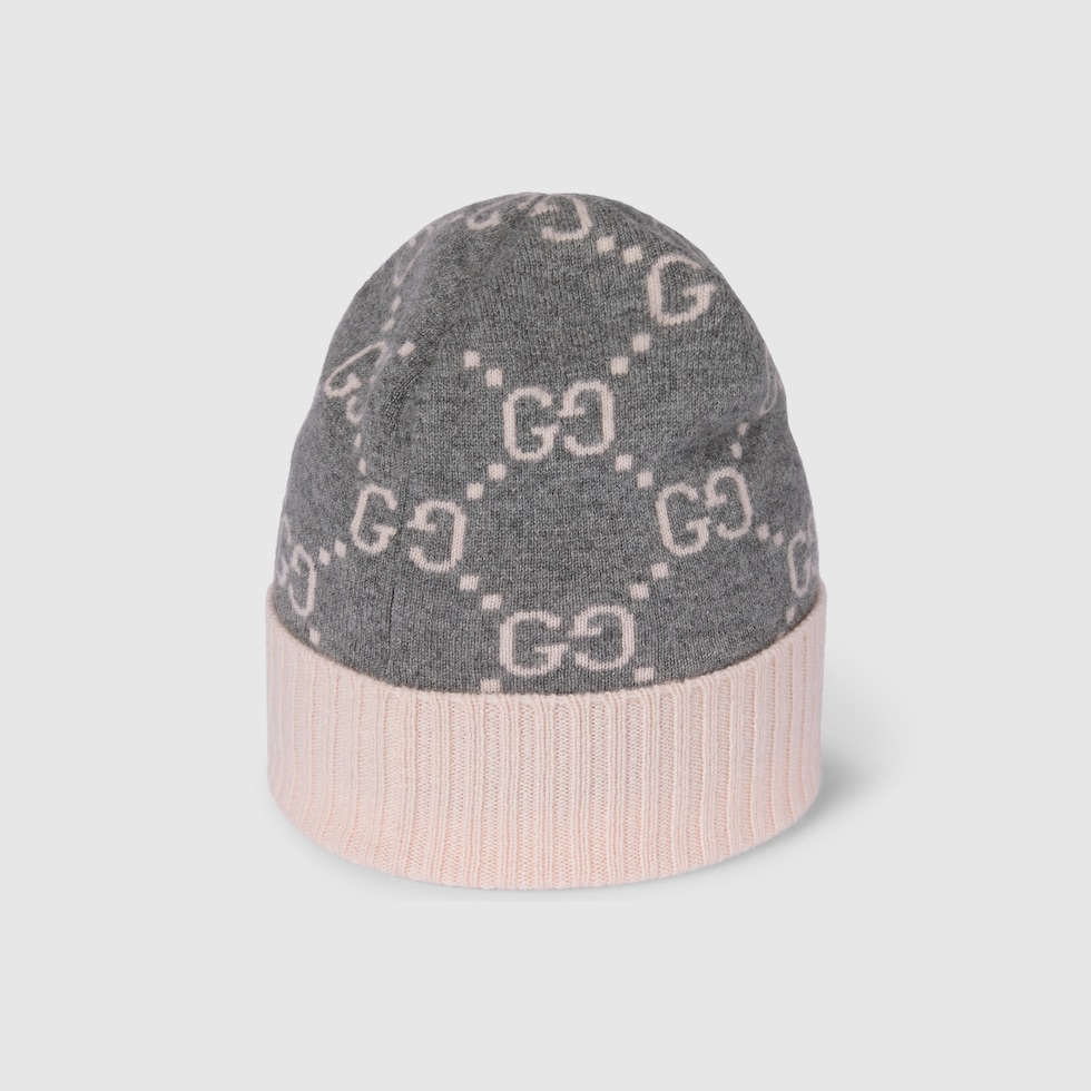 Cappello in jacquard di cashmere GG in grigio e rosa | GUCCI® AE