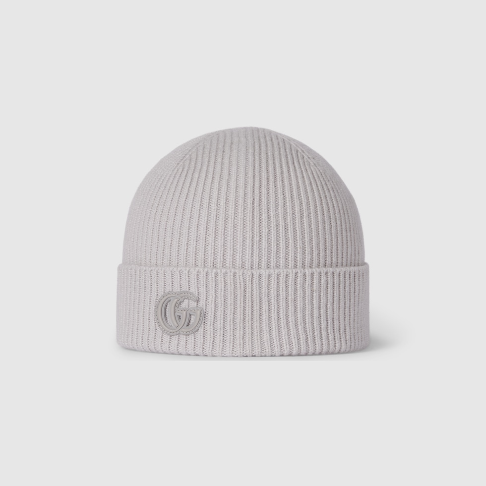 Cashmere hat with patch in light grey | GUCCI® US
