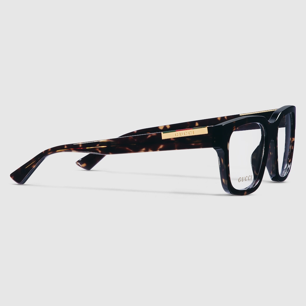 Rectangular optical frame in dark brown tortoiseshell | GUCCI® US