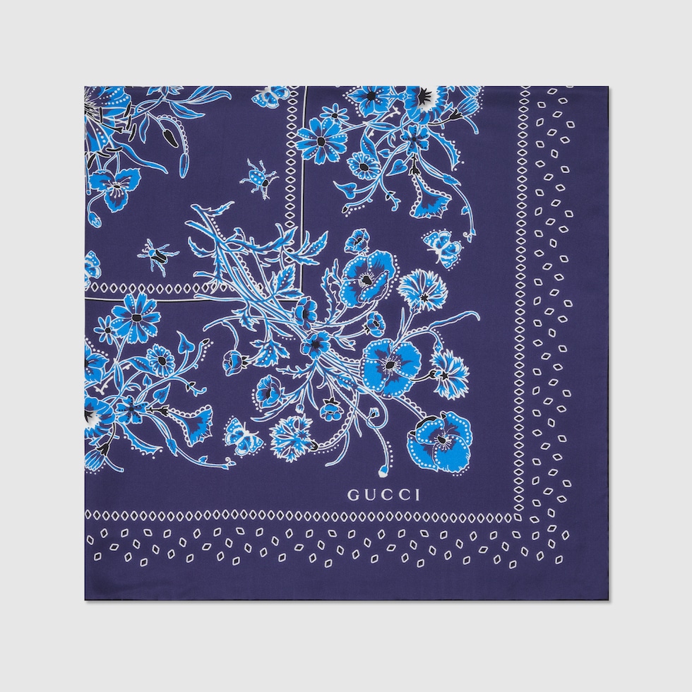 Printed cotton pocket square in purple | GUCCI® US