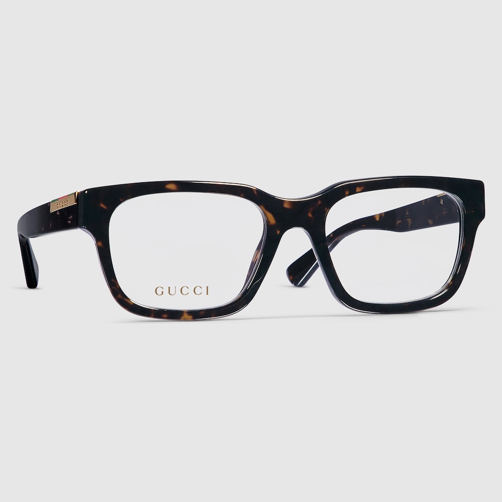 Rectangular optical frame in dark brown tortoiseshell | GUCCI® US
