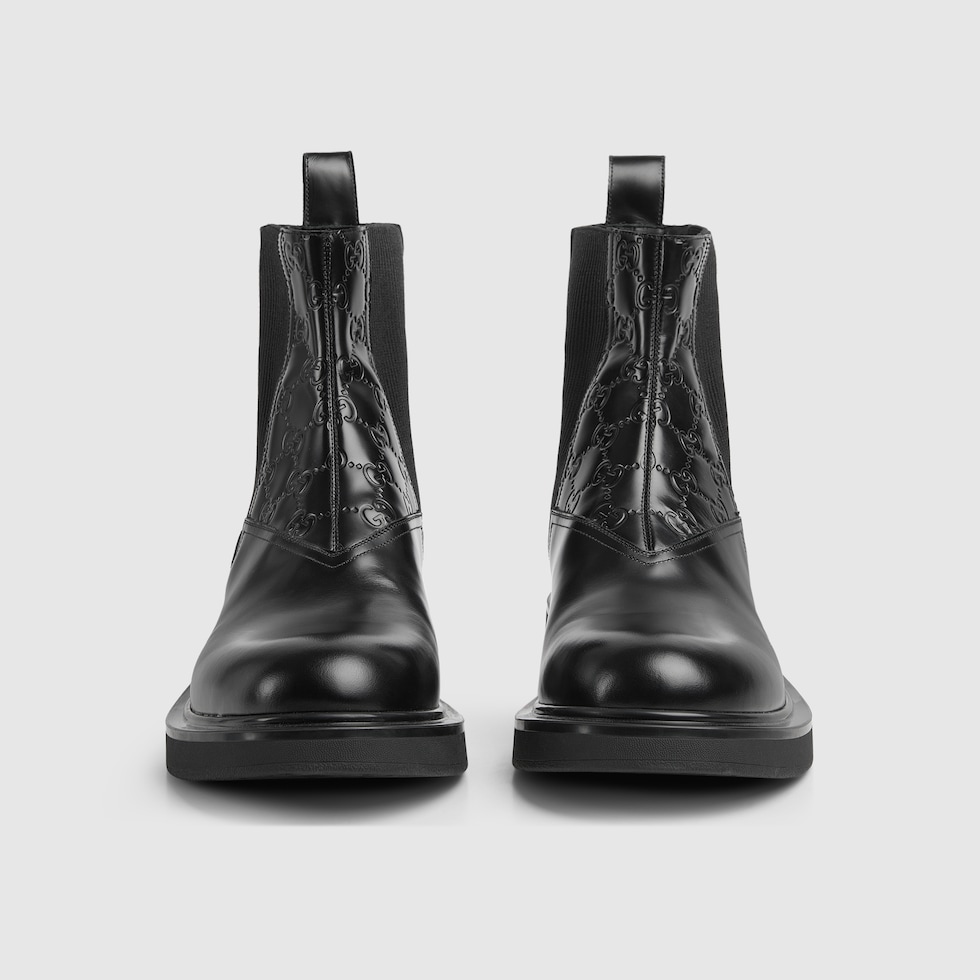 Men's ankle boot with GG detail in black leather | GUCCI® AE