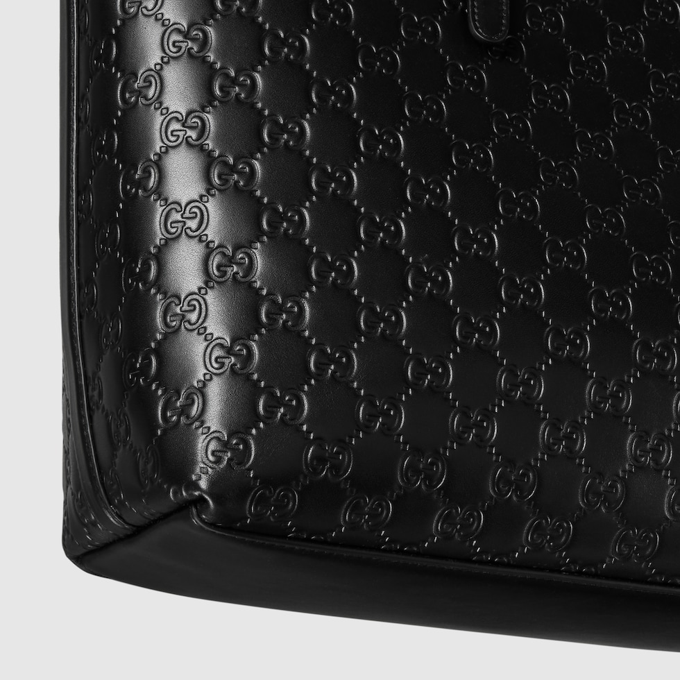 GG Emblem large tote bag in black GG leather | GUCCI® NZ
