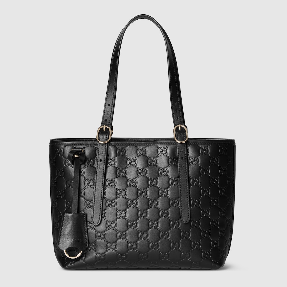 GG Emblem medium tote bag in black GG leather | GUCCI® ZA