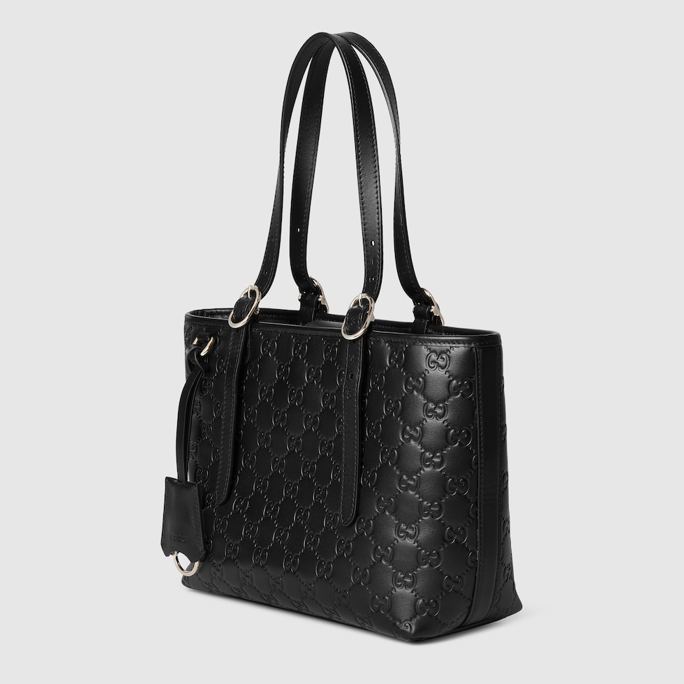 GG Emblem medium tote bag in black GG leather | GUCCI® CH