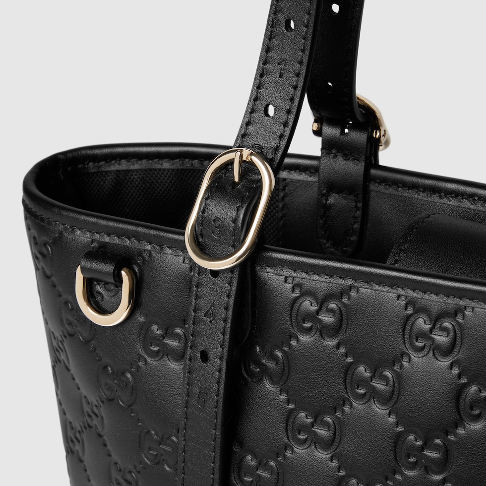 GG Emblem medium tote bag in black GG leather | GUCCI® CH
