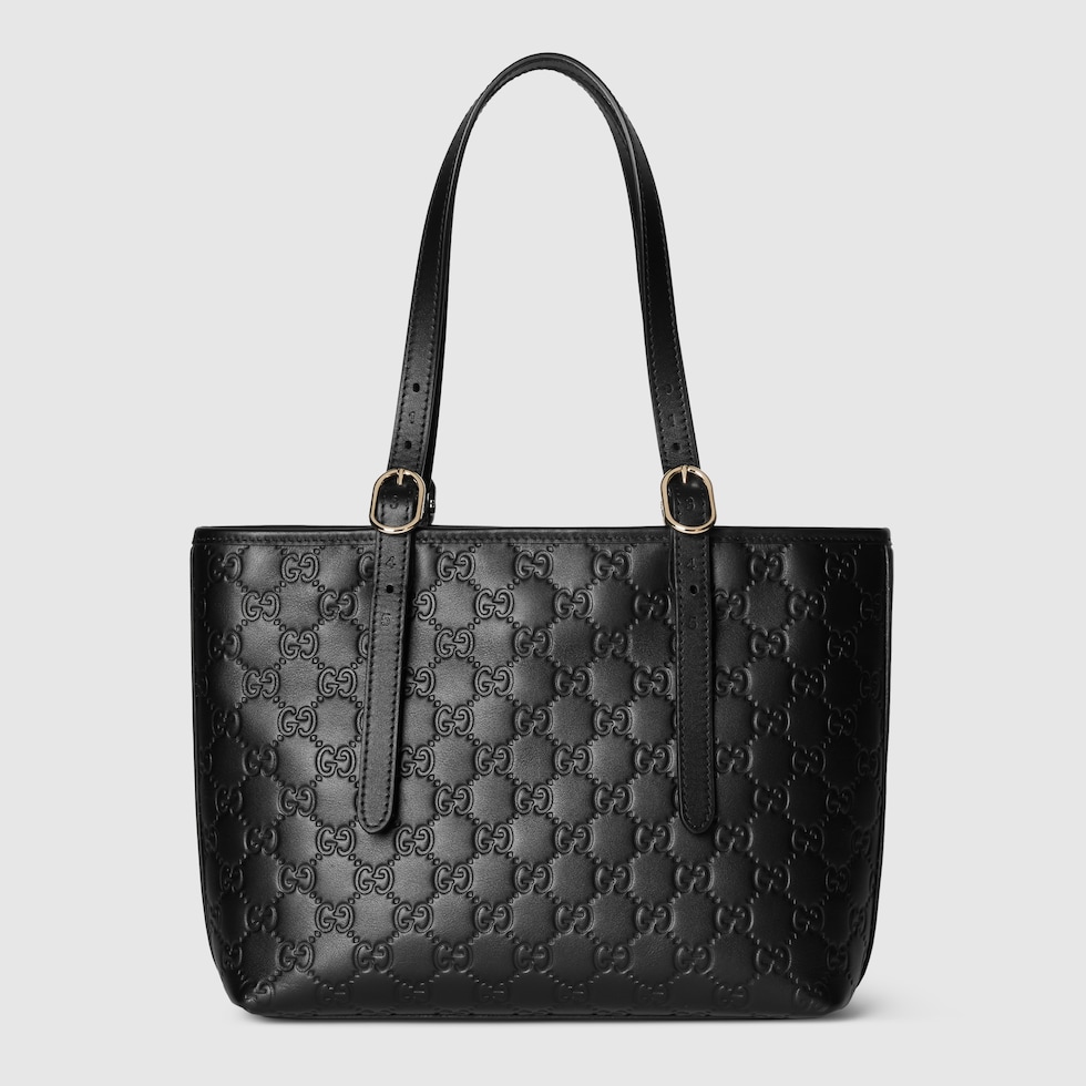 GG Emblem medium tote bag in black GG leather | GUCCI® CH