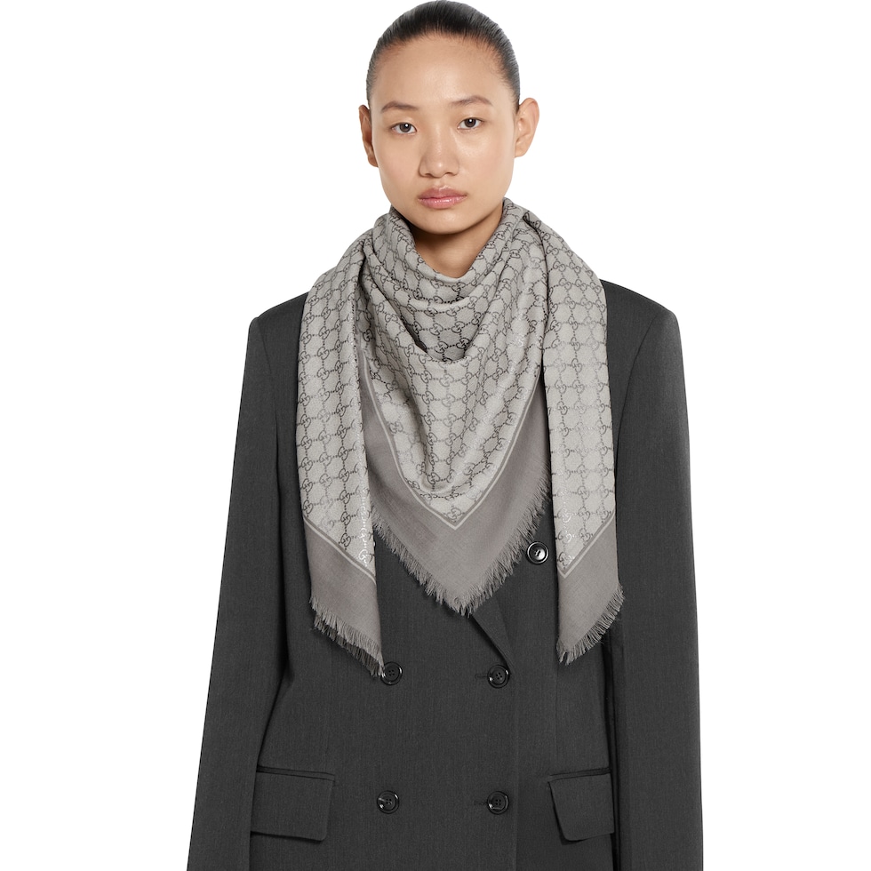 Laminated GG wool shawl in light grey | GUCCI® UK