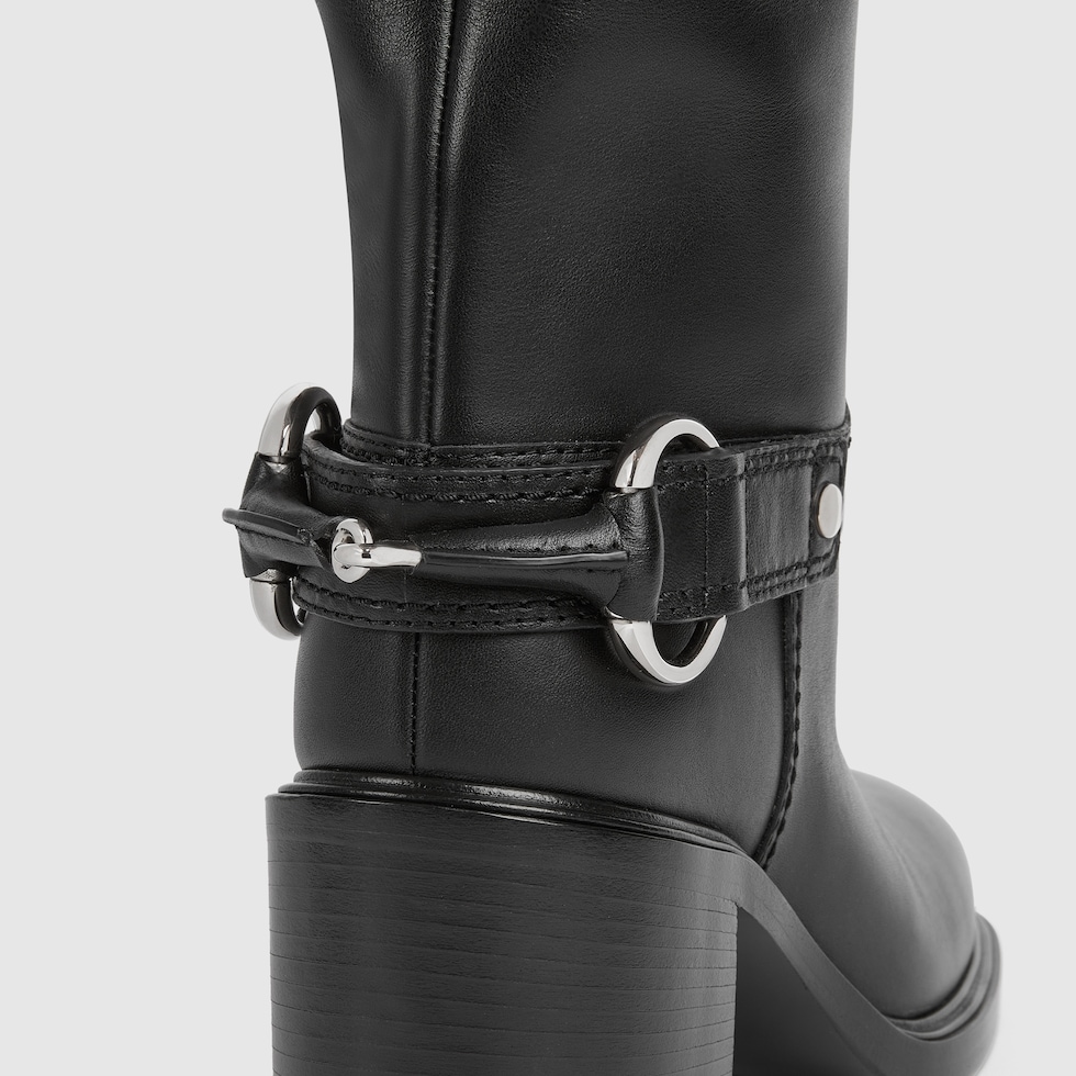 Women's mid-heel boot in black leather | GUCCI® CA